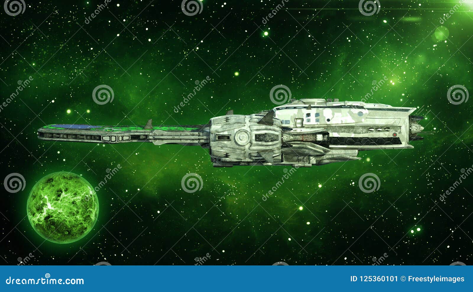 Alien Spaceship in Deep Space with Planet and Stars in the Background ...