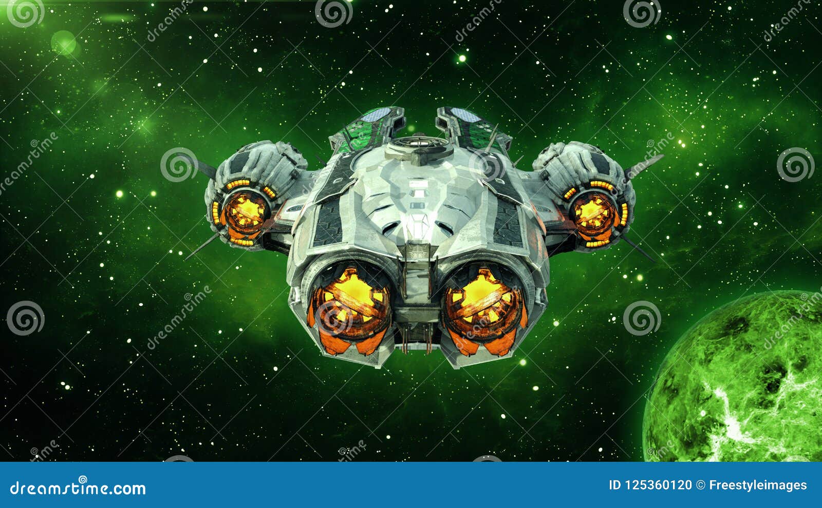 Alien Spaceship in Deep Space with Planet and Stars in the Background ...