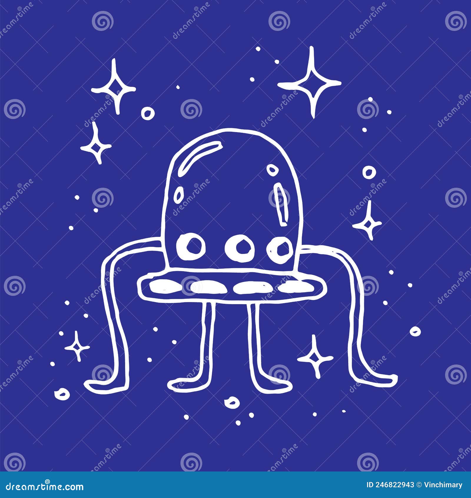 Alien Spaceship Doodle Illustration on Blue Space Stock Vector ...