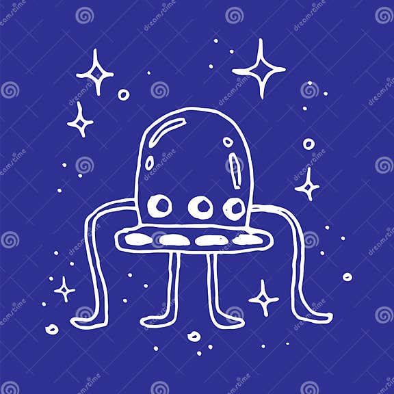 Alien Spaceship Doodle Illustration on Blue Space Stock Vector ...