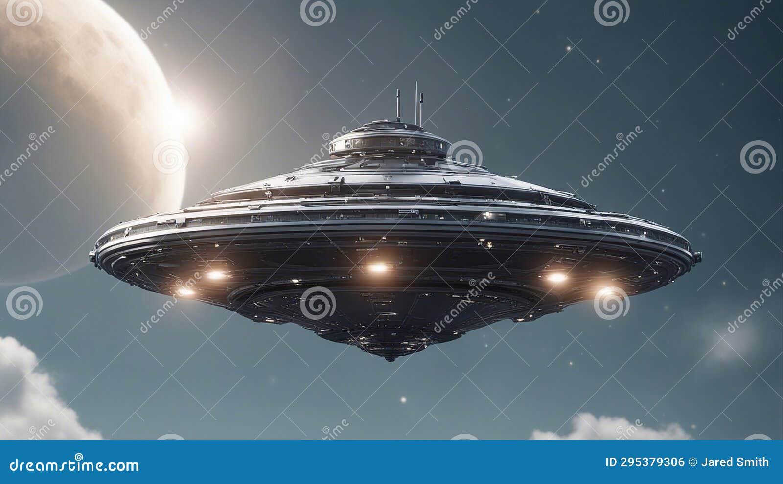 Alien Spaceship Flying, UFO Spacecraft in Flight Isolated Background ...