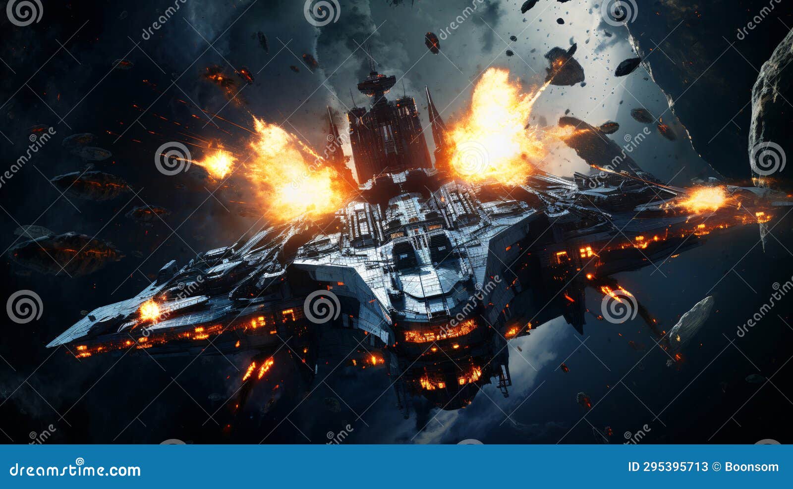 Sci-fi Spaceship in Outer Space Flying in Outer Space Under Attack with ...