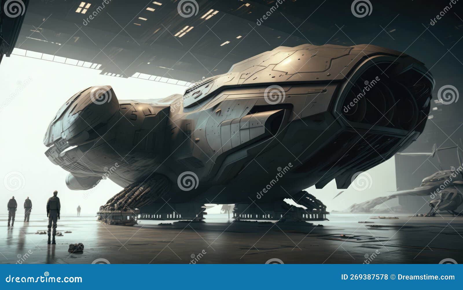 Alien Spaceship Landed on Planet Mars Inside a Hangar Stock ...