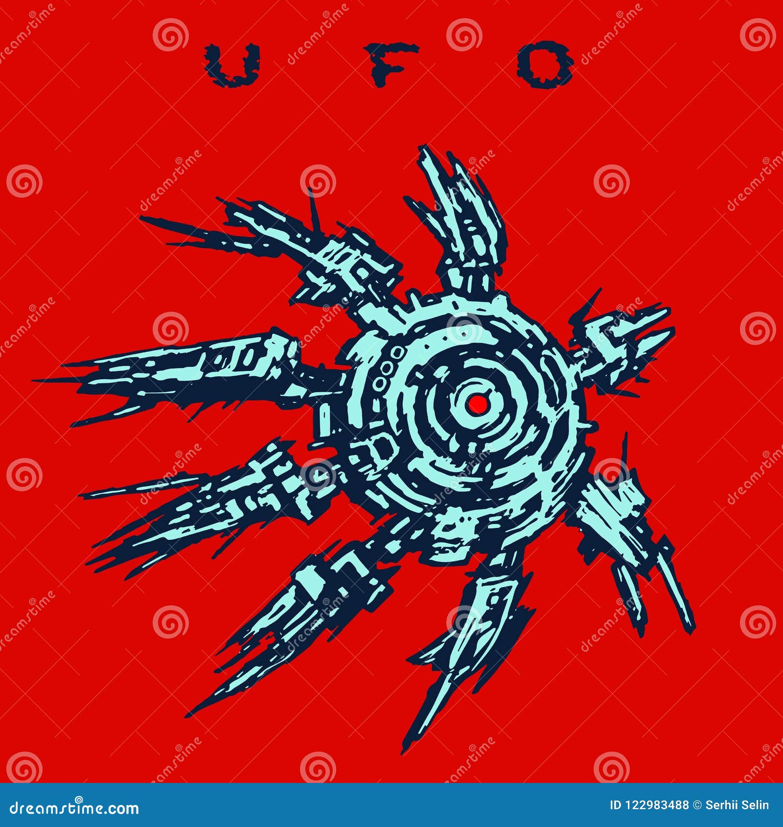 Alien Spaceship Octopus in Front. Vector Illustration. Stock Vector ...