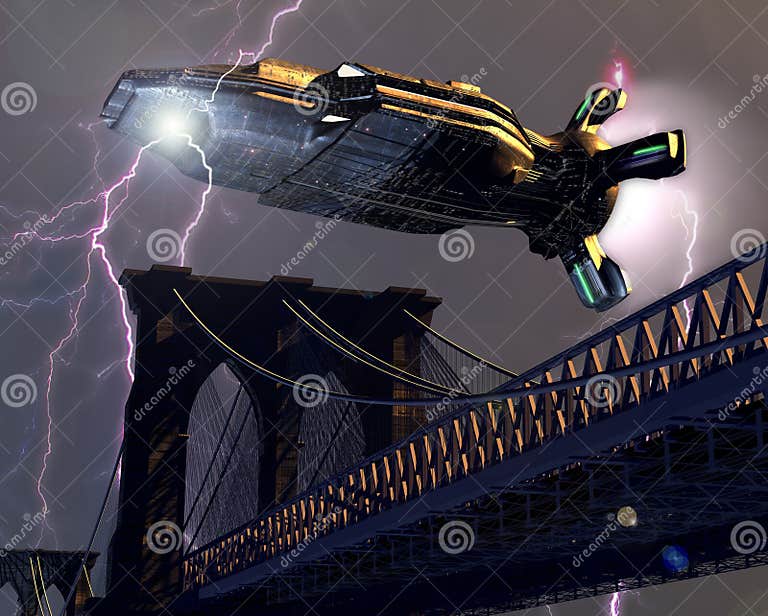 Alien Spaceship Over the City Stock Illustration - Illustration of ...