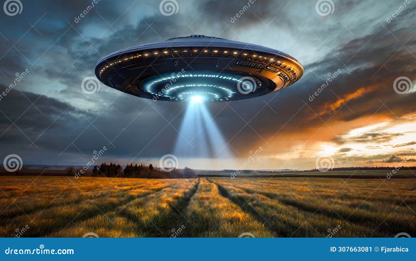 Alien Spaceship Over a Grain Field Stock Illustration - Illustration of ...