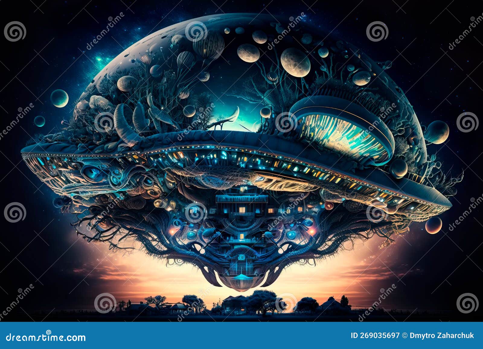 Alien Spaceship Over Planet Earth. Generative AI Stock Illustration ...