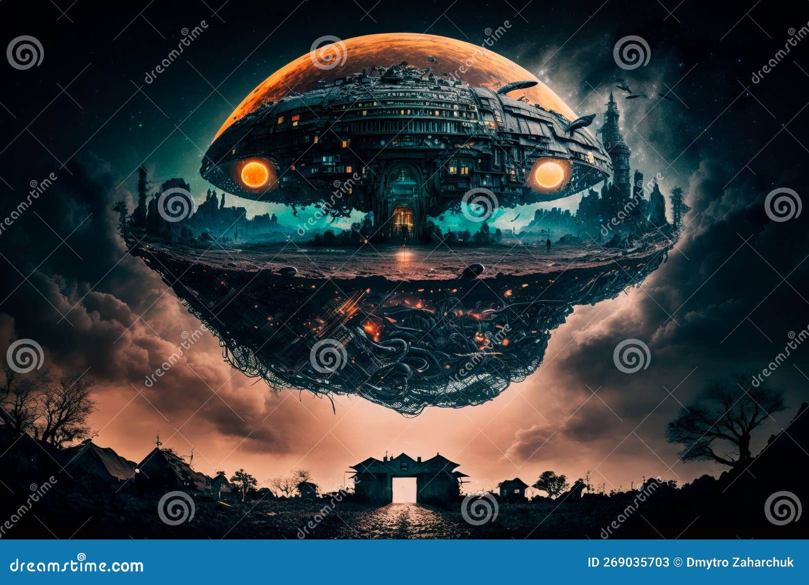 Alien Spaceship Over Planet Earth. Generative AI Stock Illustration ...