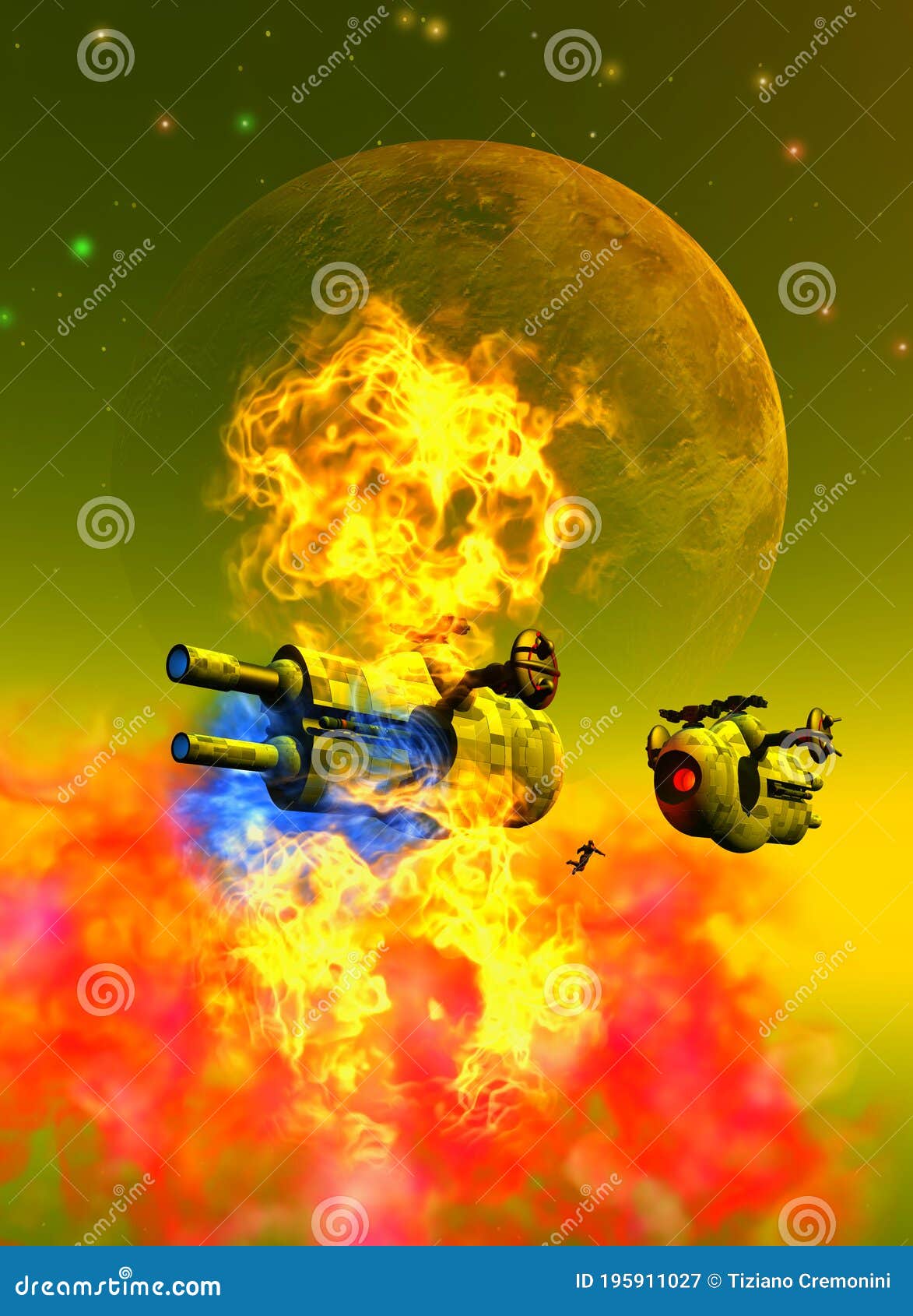The Alien Spaceship in the Sky Exploding, 3d Rendering Stock ...