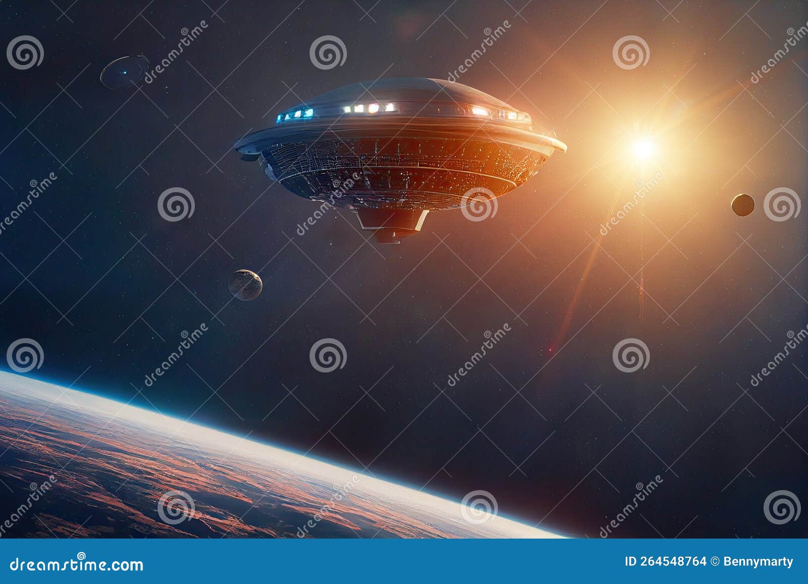 Alien spaceship in space stock illustration. Illustration of earth ...
