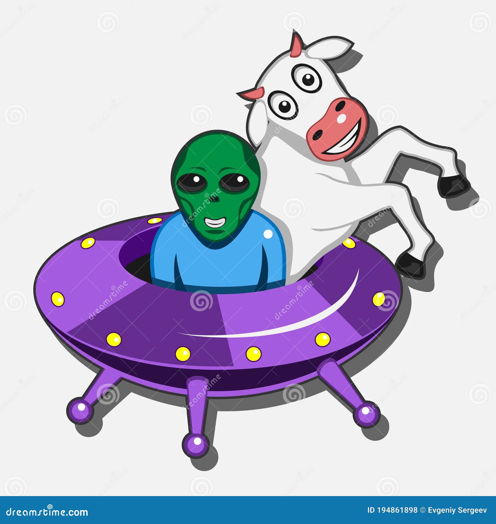 An Alien Spaceship Steals a Cow on a White Isolated Background. Vector ...