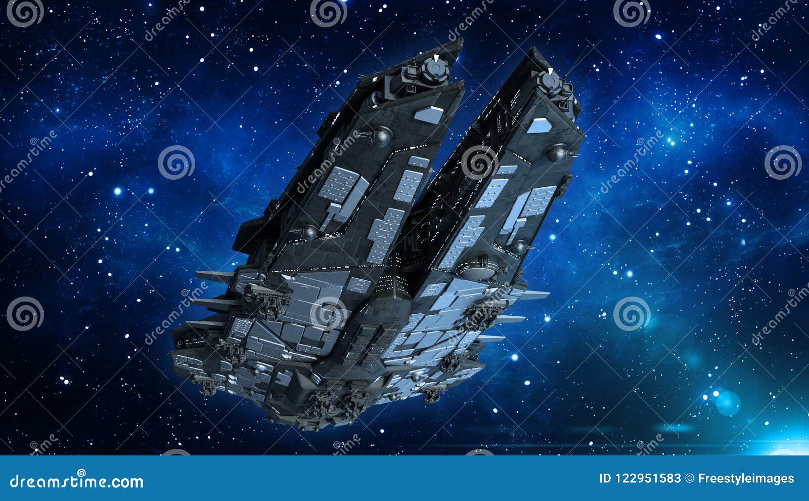 Alien Spaceship In The Universe Spacecraft Flying In Deep Space With