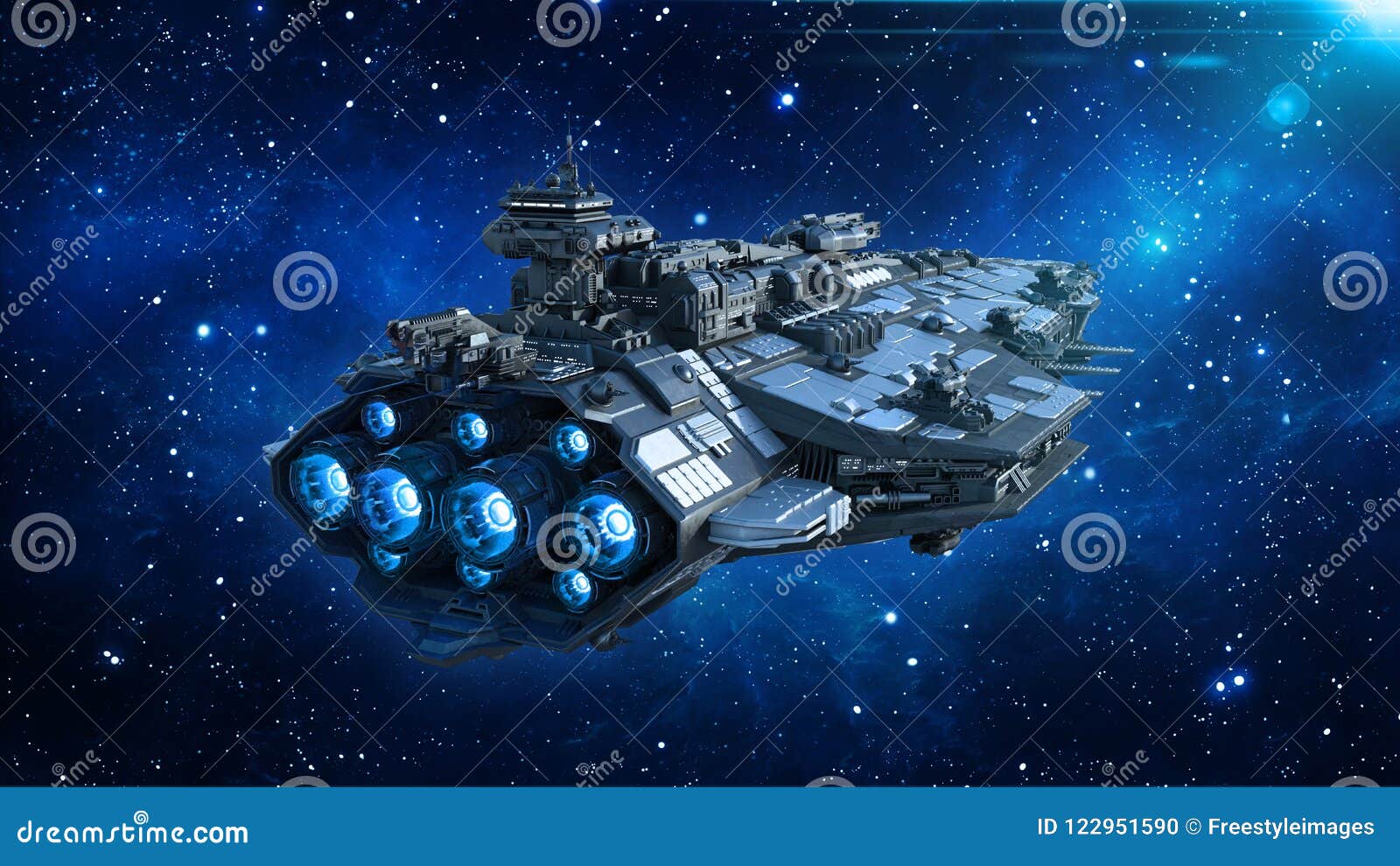 Alien Spaceship In The Universe Spacecraft Flying In Deep Space With