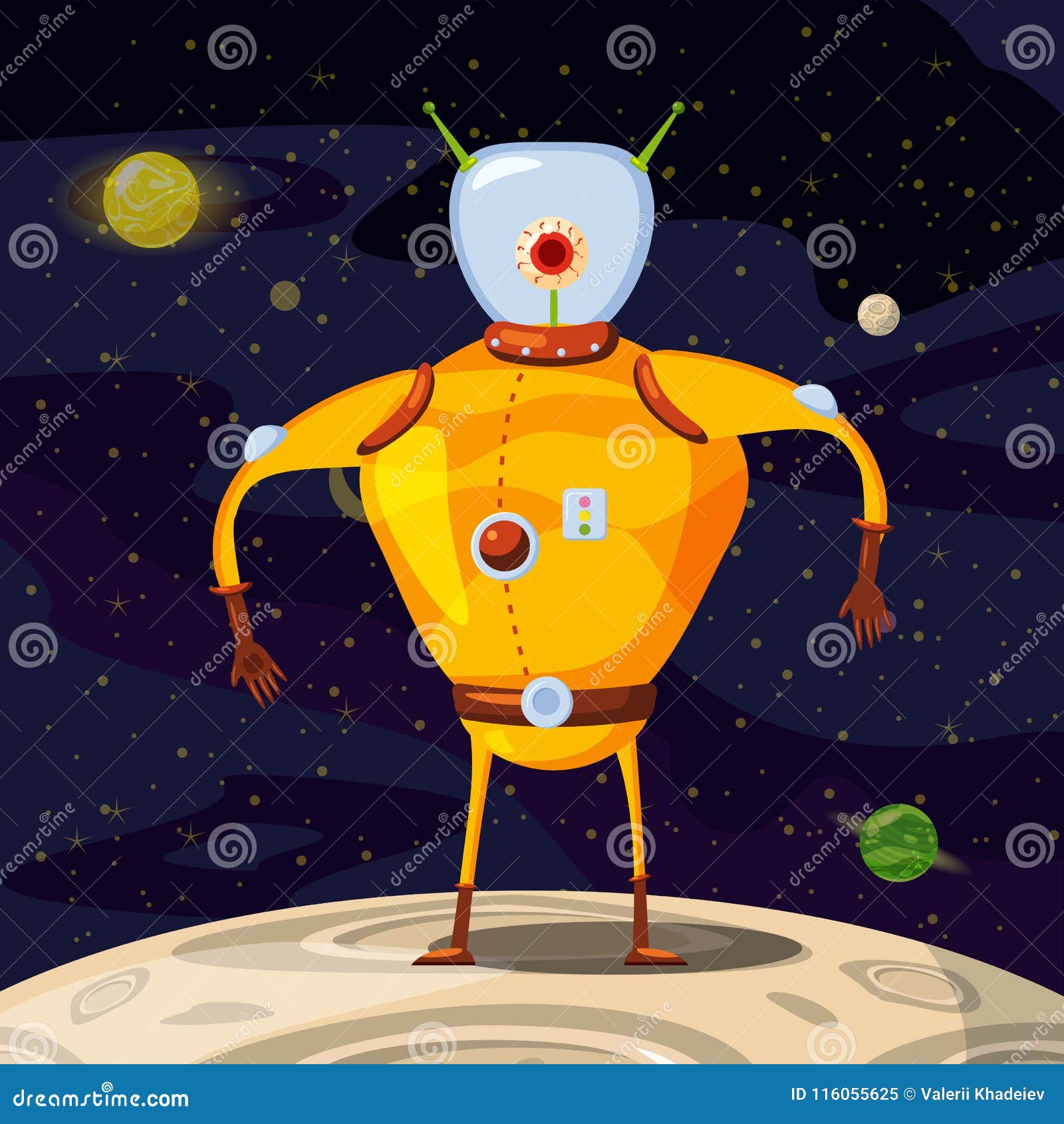 Alien in a Spacesuit, Cartoon Style, Background Space, Vector Stock ... Alien in a Spacesuit, Cartoon Style, Background Space, Vector Stock ...