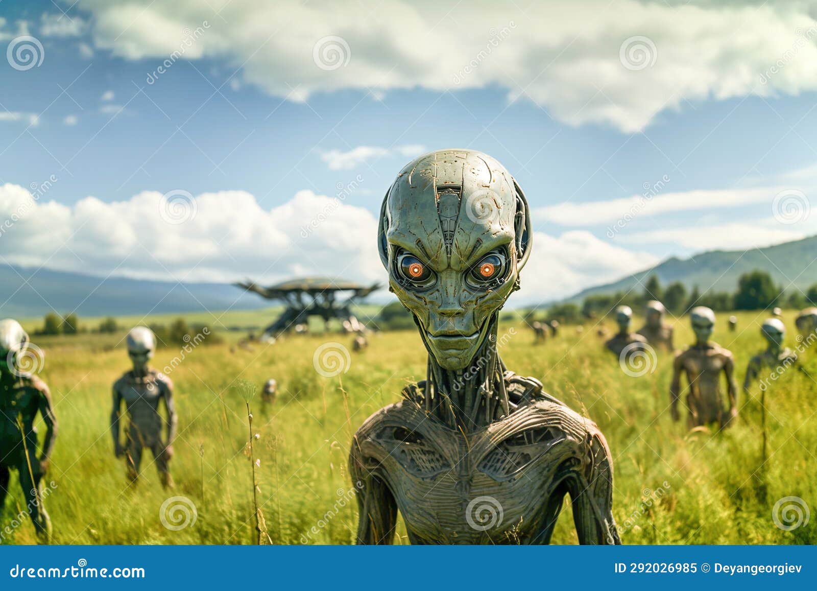 An Alien is Standing in the Middle of a Field Stock Illustration ...
