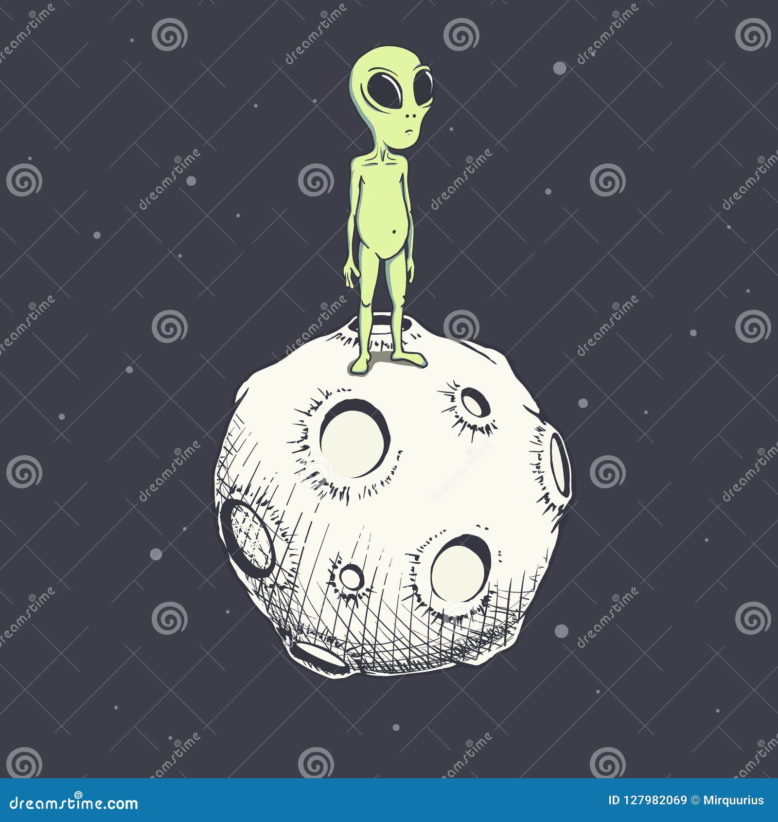 The Alien Stands on the Moon Stock Vector - Illustration of humanoid ...