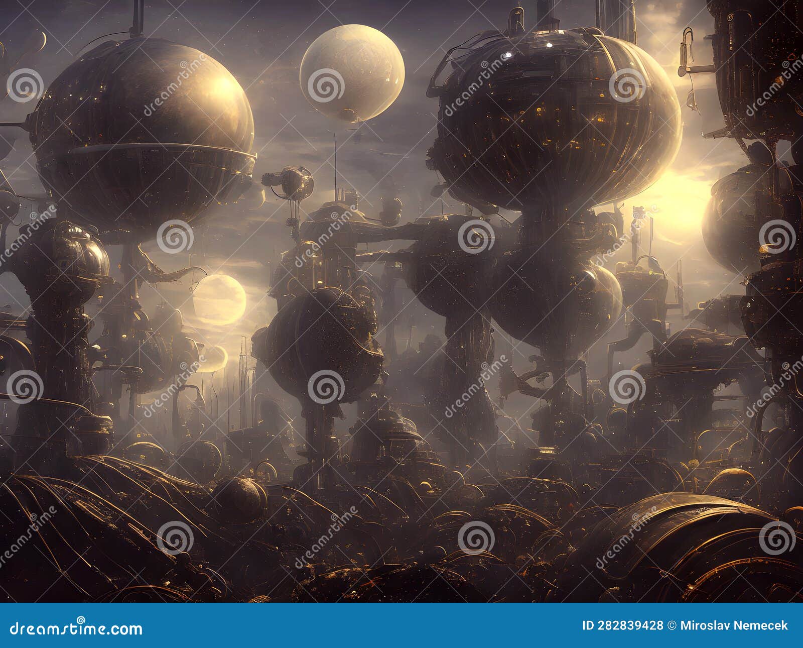 Alien Steampunk Planet, Generative AI Illustration Stock Photo - Image ...
