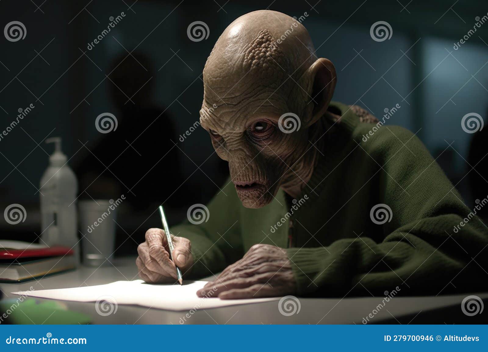 Alien Student Taking a Test, with His Otherworldly Intelligence Evident ...