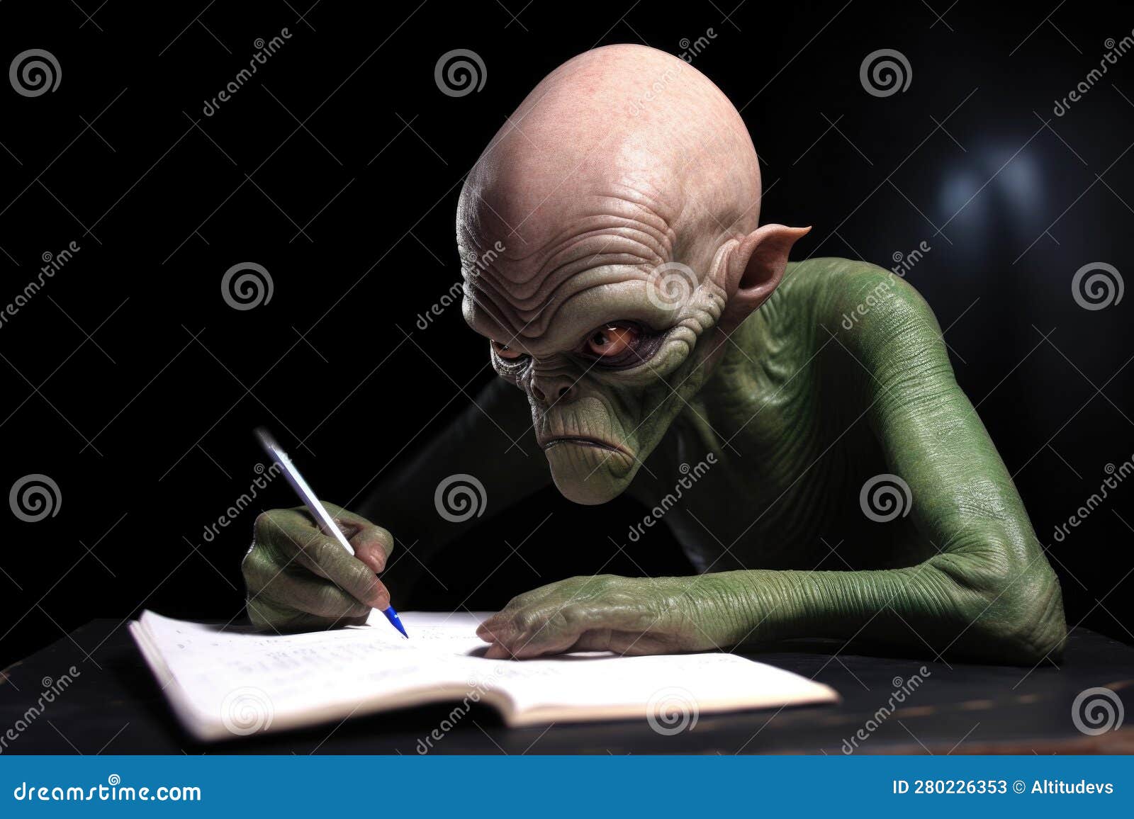 Alien Student Taking a Test, with His Otherworldly Intelligence Evident ...