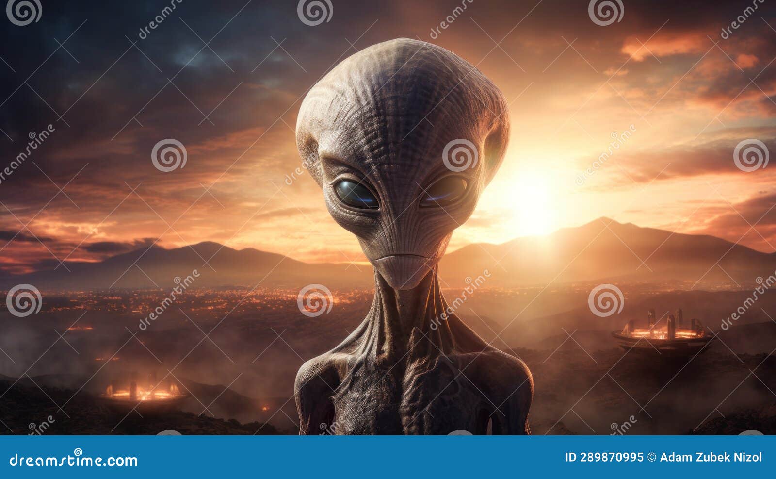 A Alien with a Sunset Behind Him Stock Illustration - Illustration of ...