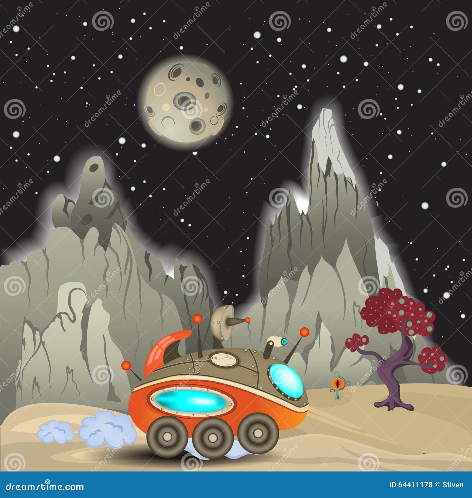 Alien Surface with a Space Car Stock Illustration - Illustration of ...