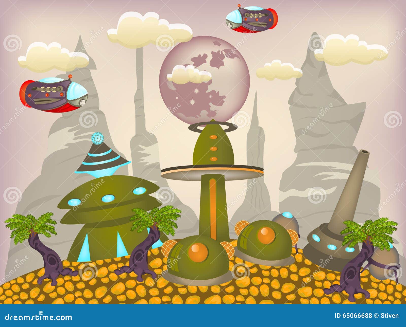 Alien Town Cartoon Illustration Stock Vector - Illustration of earth ...