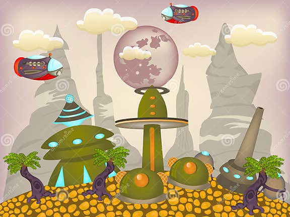 Alien Town Cartoon Illustration Stock Vector - Illustration of earth ...