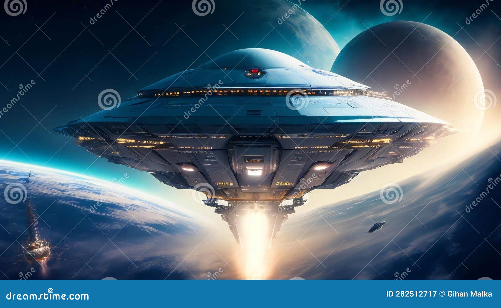 Alien Travel Ship Exploring Universes Stock Illustration - Illustration ...