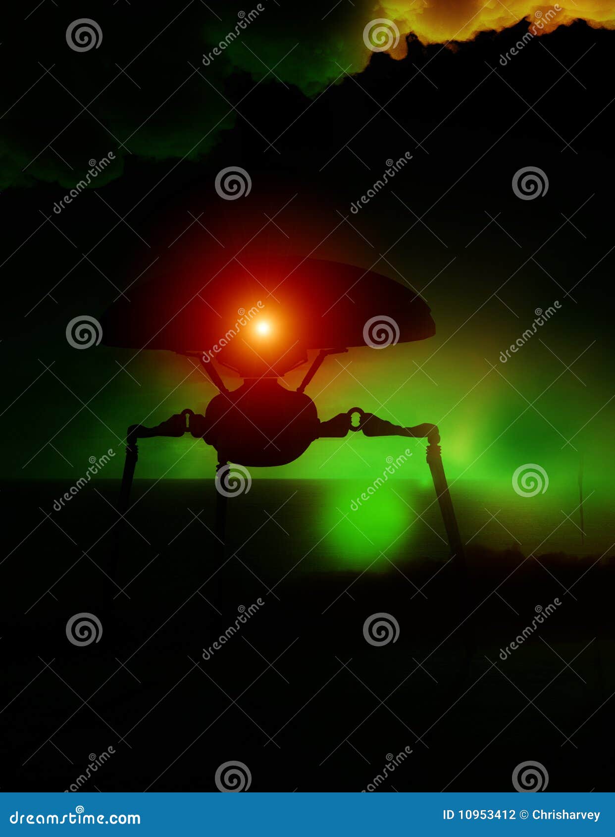 Alien Tripod Against Abstract Clouds Stock Illustration - Illustration ...
