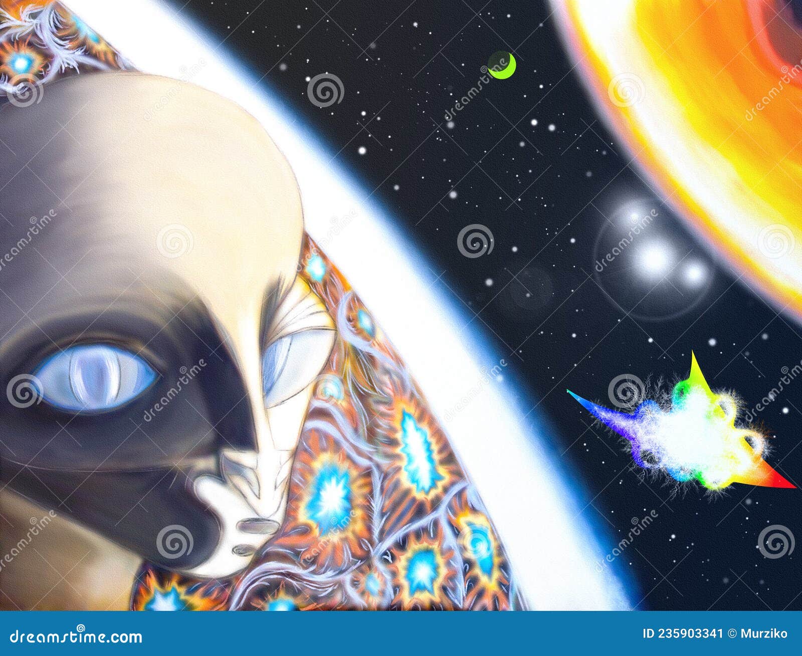 Alien with blue eyes stock illustration. Illustration of stars - 235903341