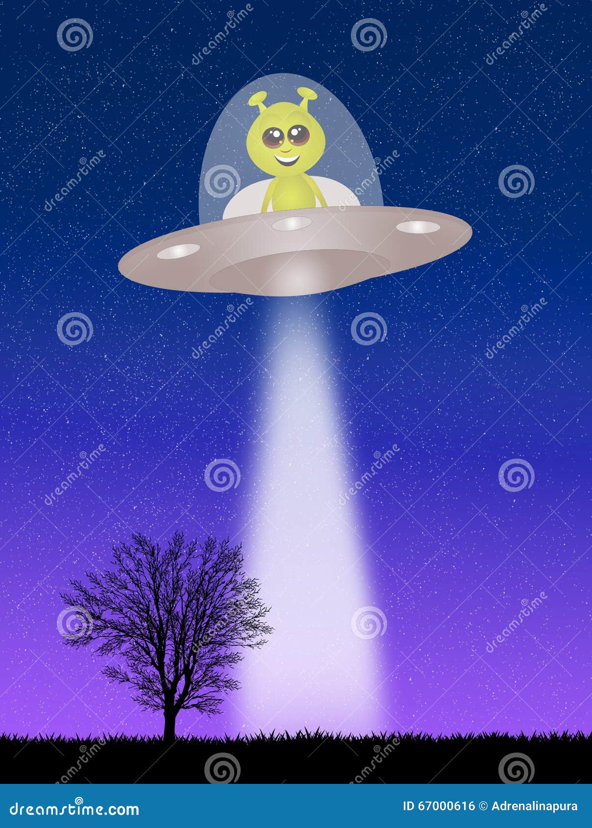 Alien in the ufo stock illustration. Illustration of landing - 67000616