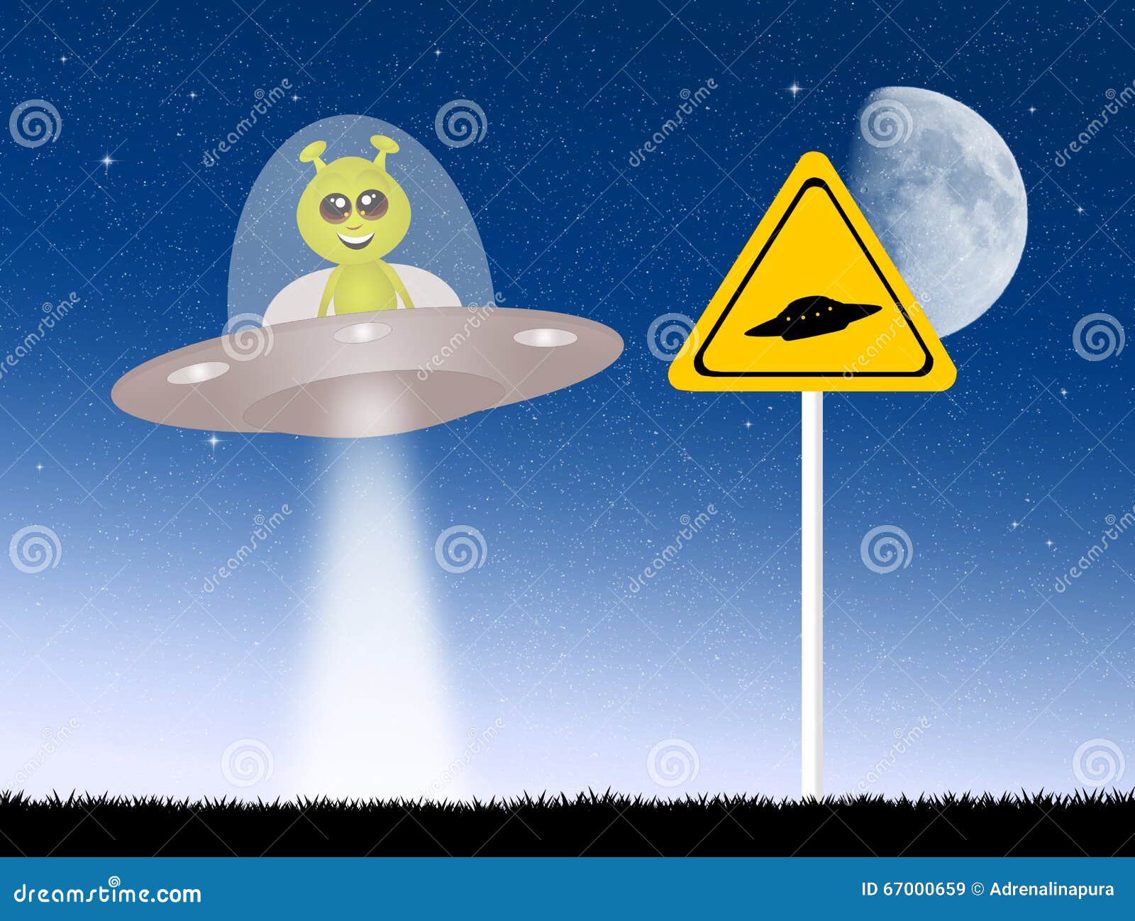 Alien in the ufo stock illustration. Illustration of nature - 67000659