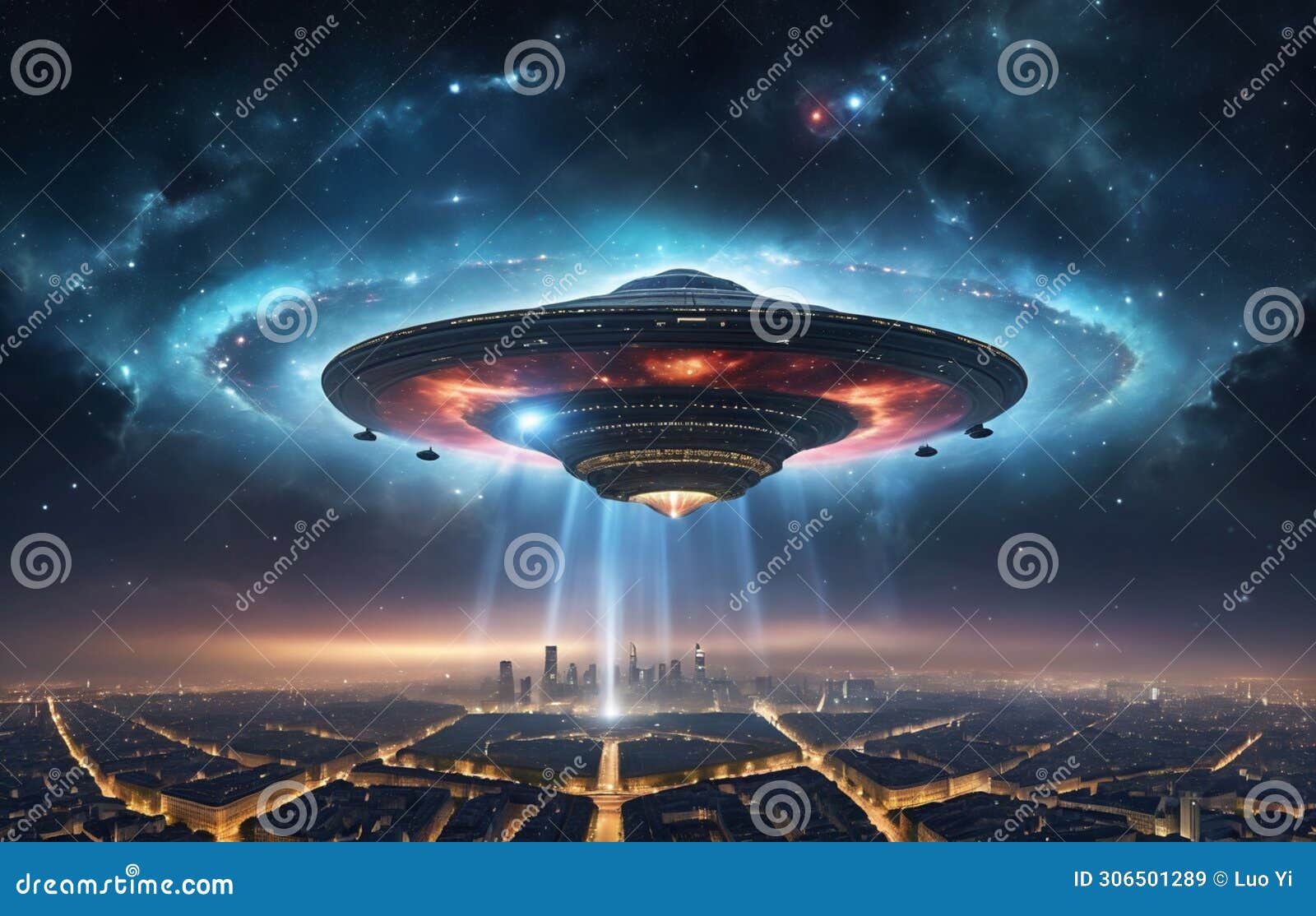 Alien UFO Space Ship Above Paris, Stock Illustration - Illustration of ...
