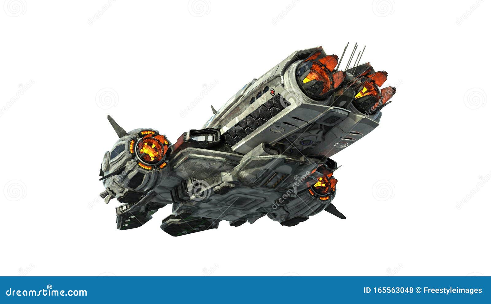 Alien UFO Spaceship, Spacecraft In Flight Isolated On White Background ...