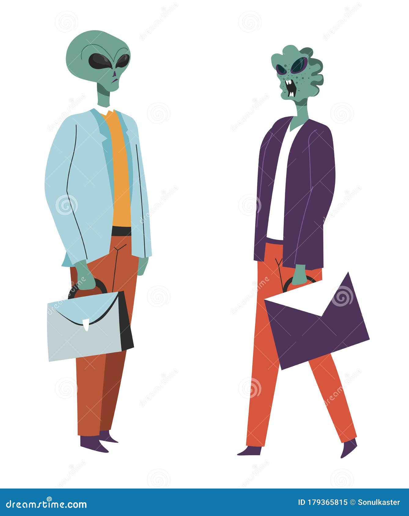Alien Workers with Briefcases, Extraterrestrial Character Colleagues ...