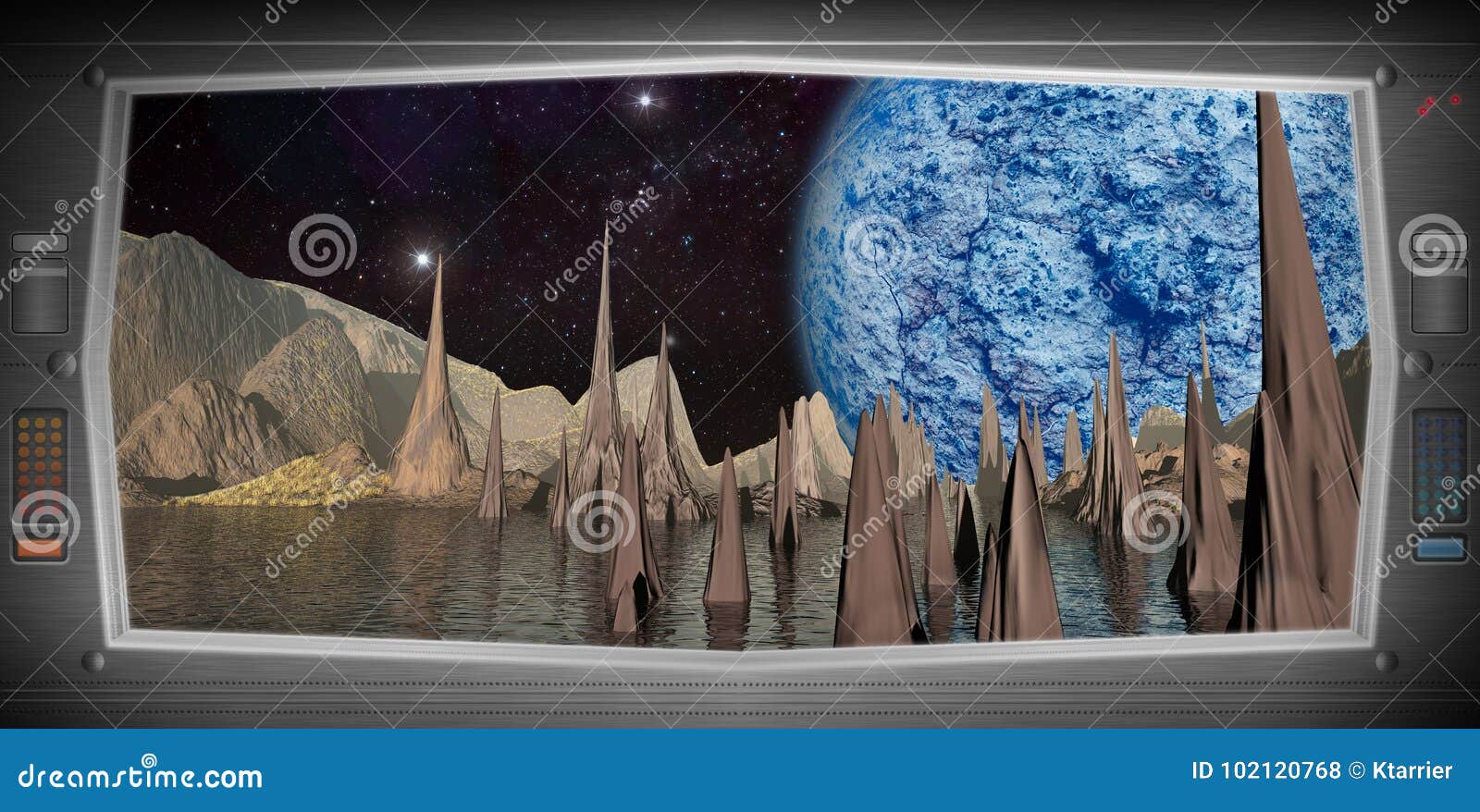 Alien World As Seen from a Spaceship Window Stock Illustration ...