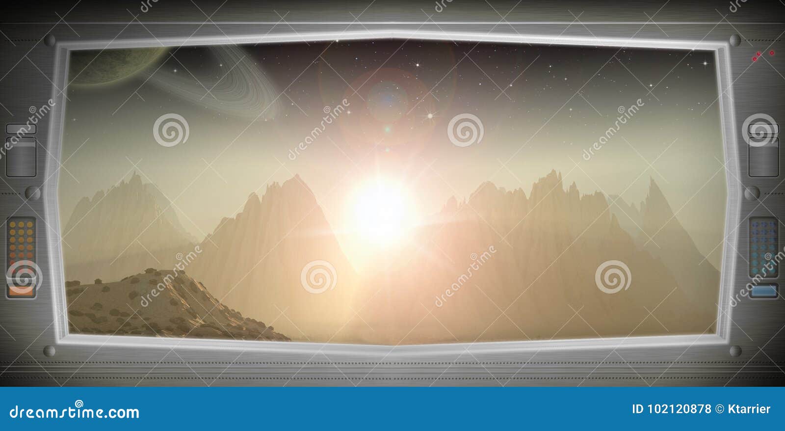Alien World As Seen from a Spaceship Window Stock Illustration ...