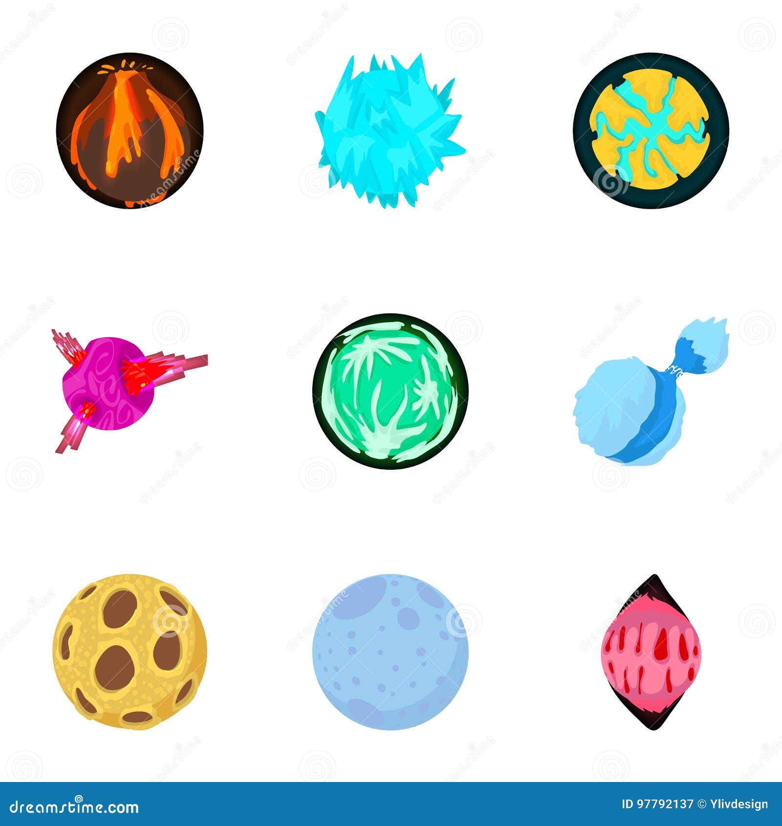 Alien World Icons Set, Cartoon Style Stock Vector - Illustration of ...