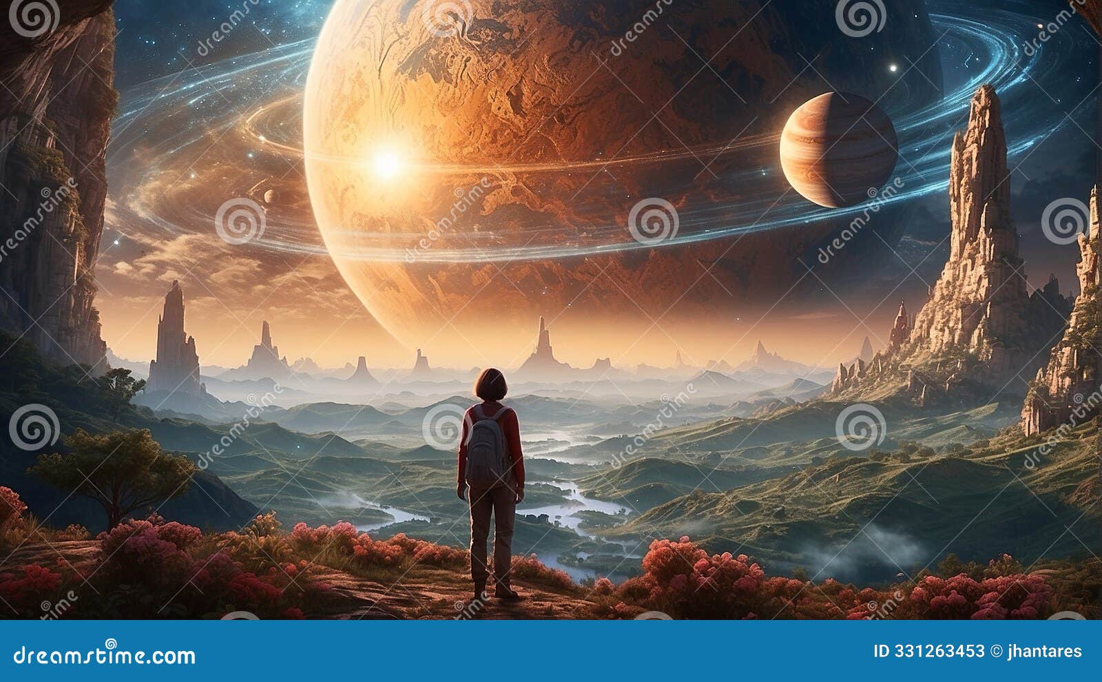 An Alien World Landscape Scene Stock Illustration - Illustration of ...