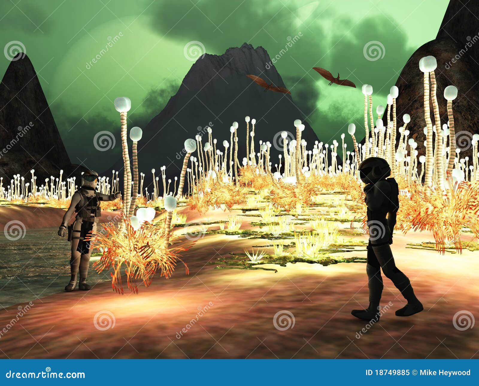 Alien World with Luminous Vegetation Stock Illustration - Illustration ...