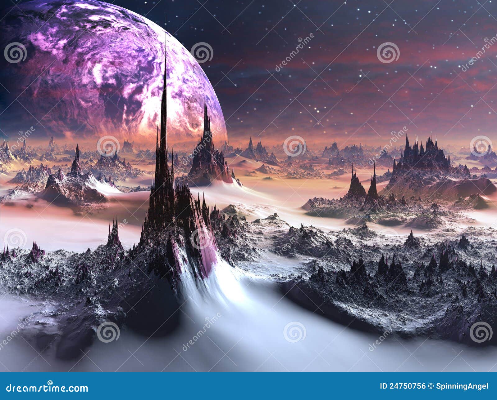 Alien World in Winter stock illustration. Illustration of background ...