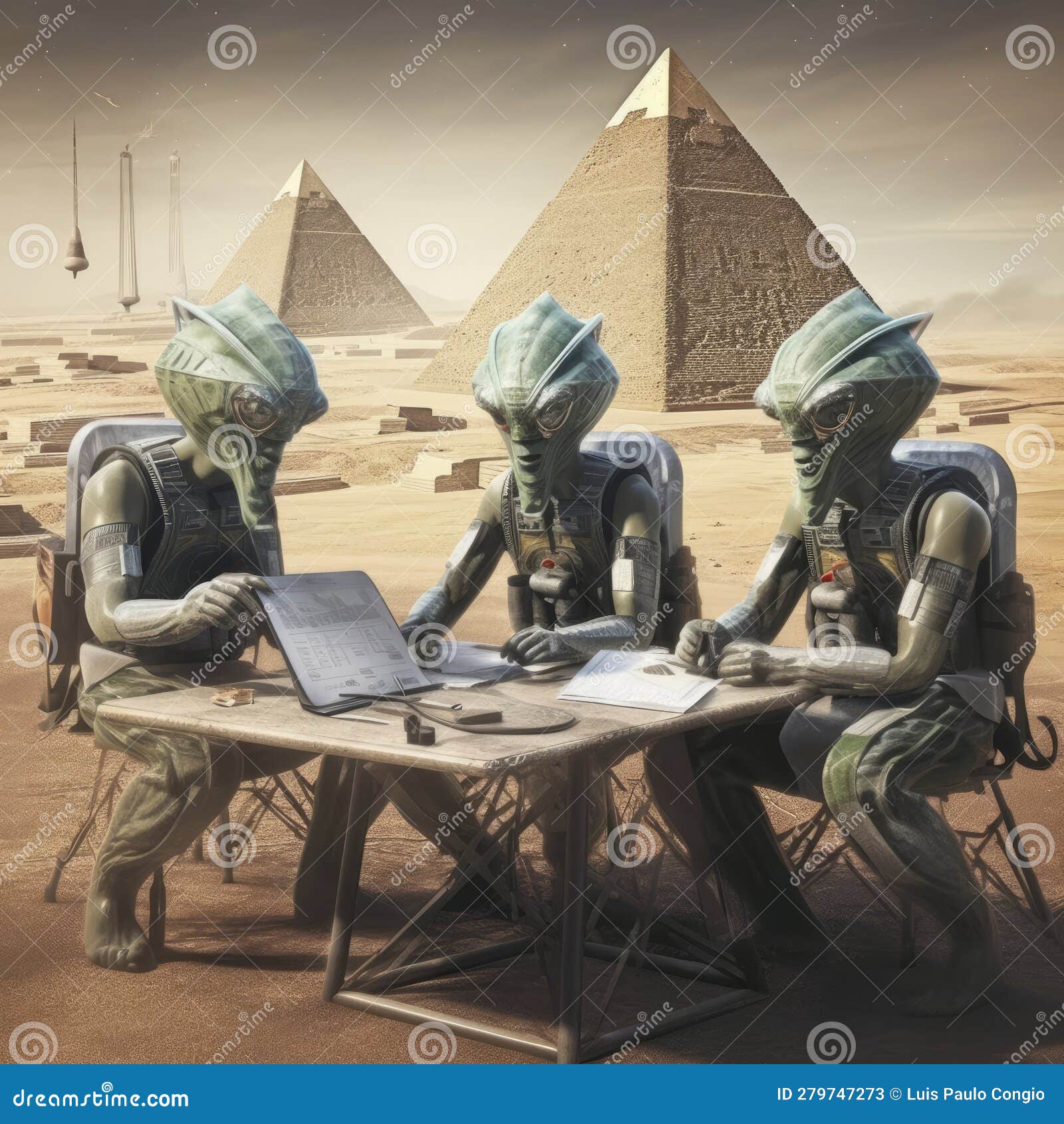 Aliens Building the Pyramids Stock Illustration - Illustration of ...