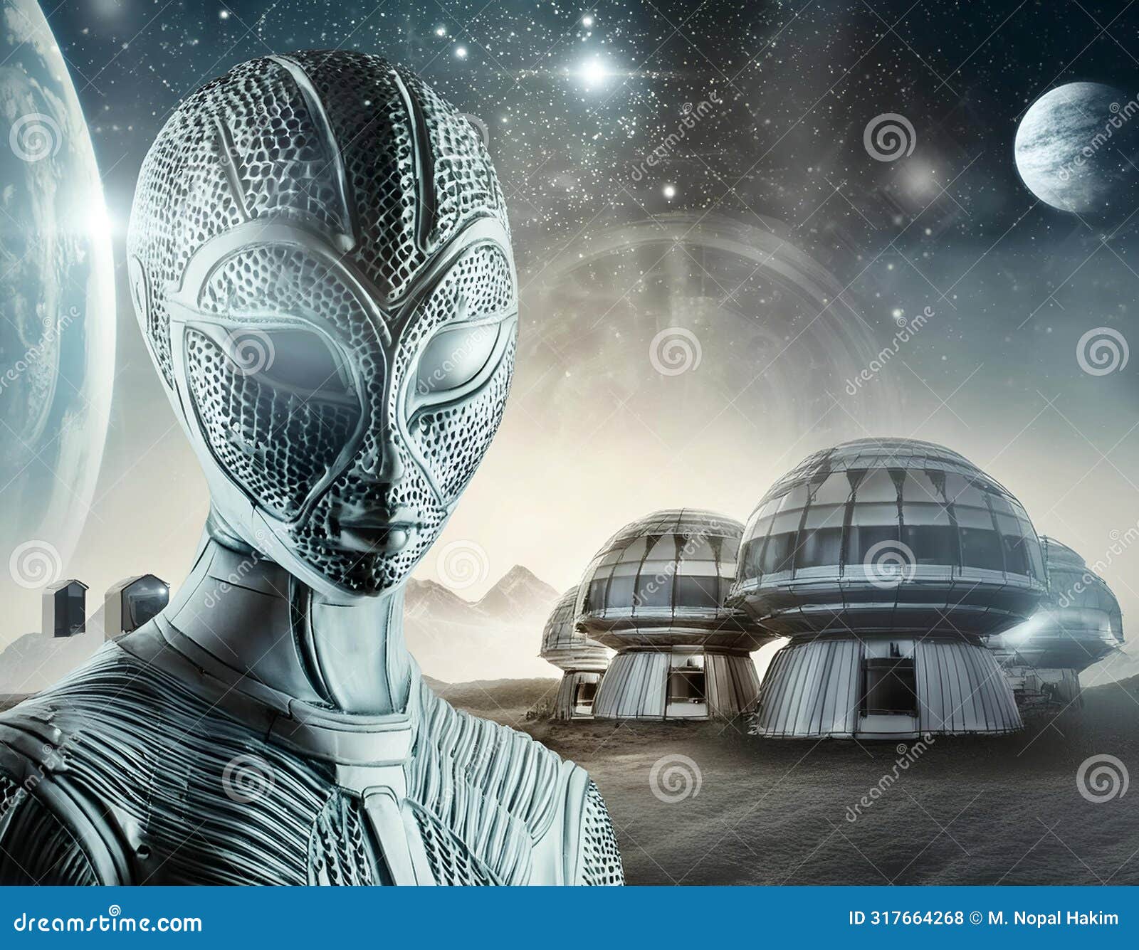 Aliens and Buildings on Extraterrestrial Planets Stock Photo - Image of ...