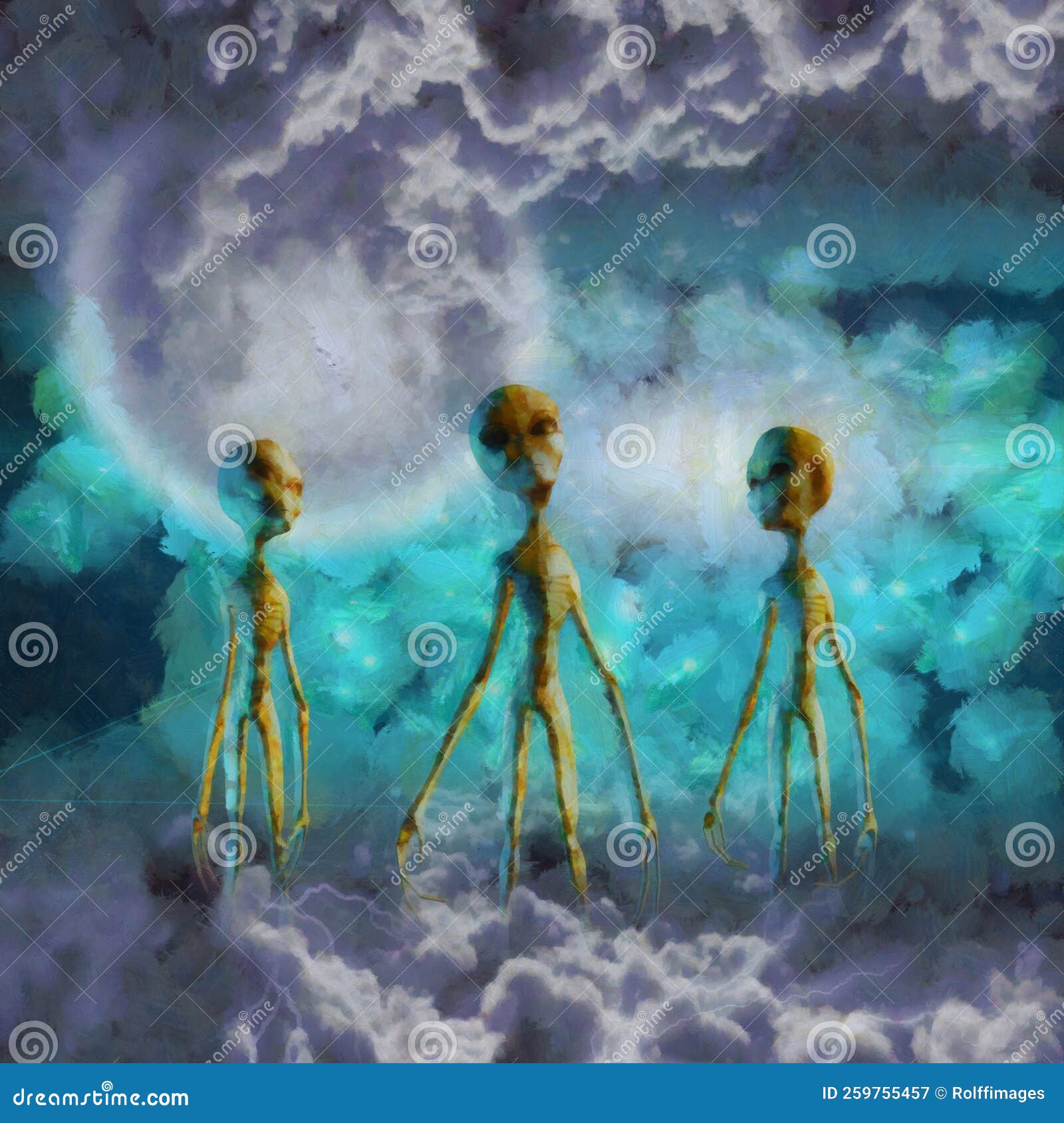 Aliens in clouds stock illustration. Illustration of futuristic - 259755457