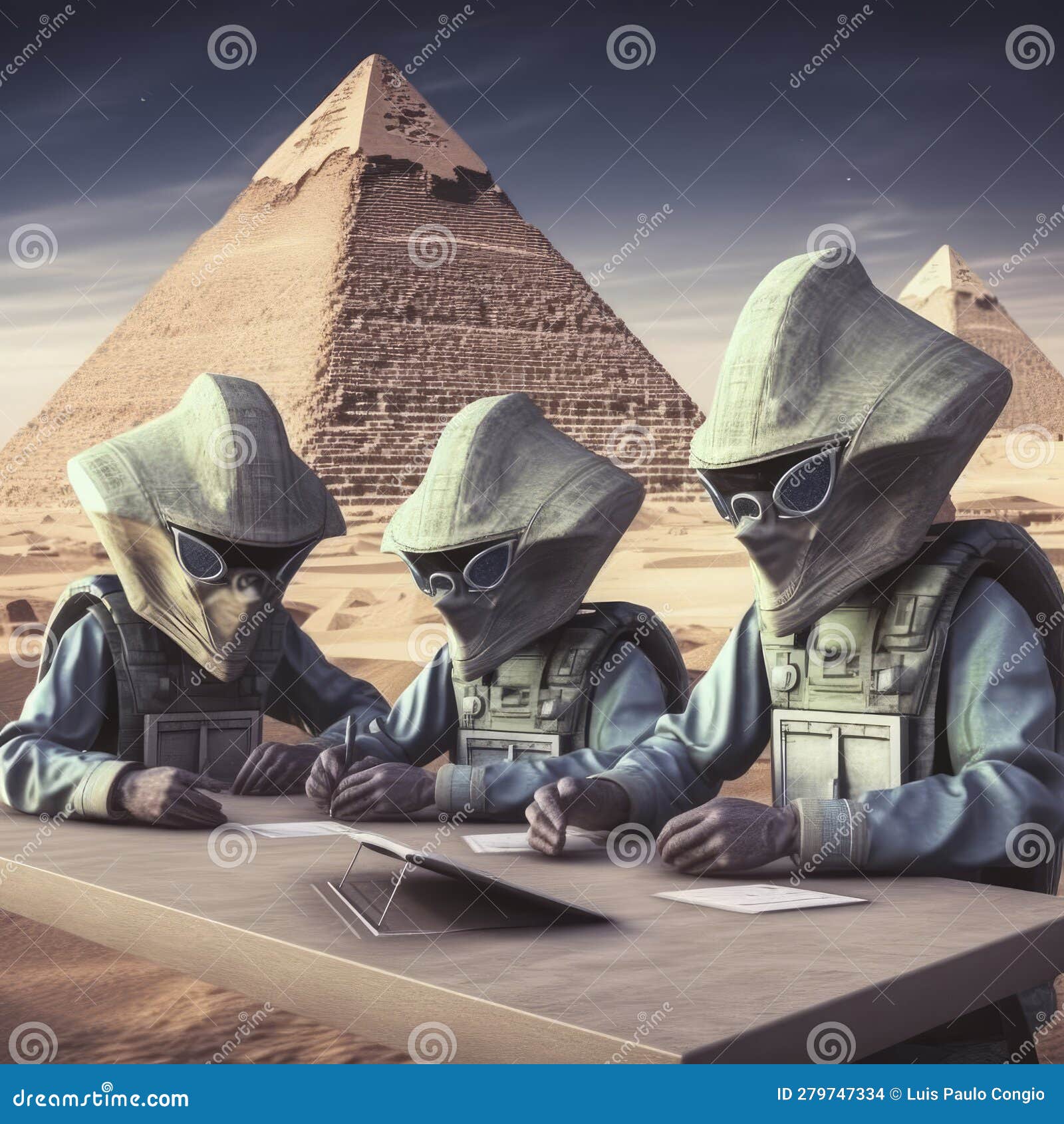 Aliens Building the Pyramids Stock Illustration - Illustration of ...