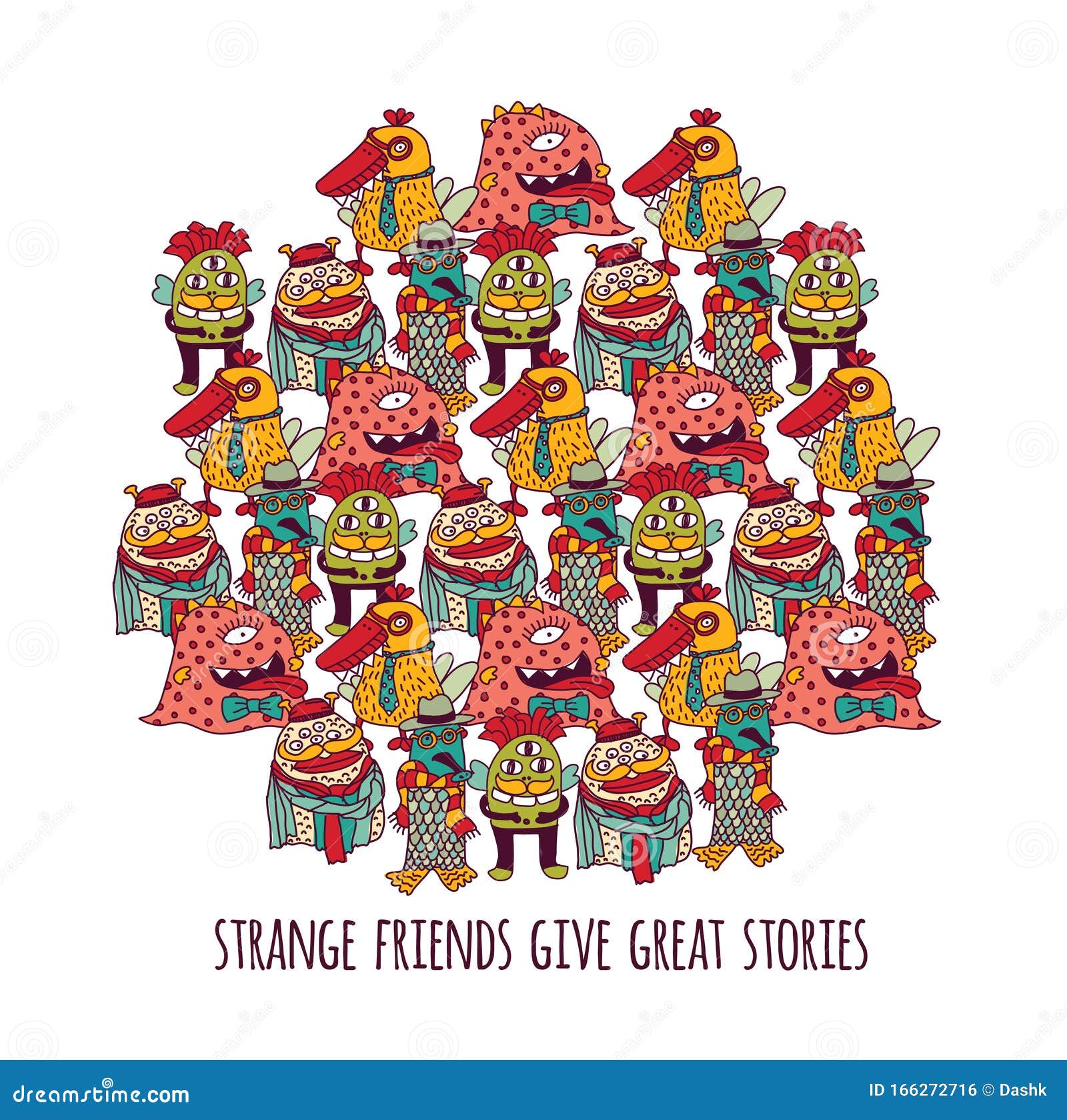 Aliens Different Freaks Strange Friends Isolate On White Vector ...