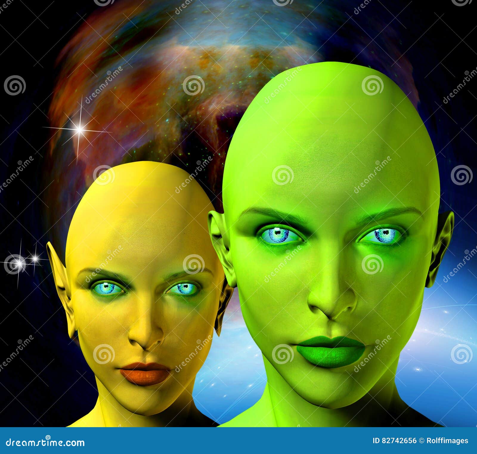 Aliens faces stock photo. Image of eternity, eyes, galaxy - 82742656