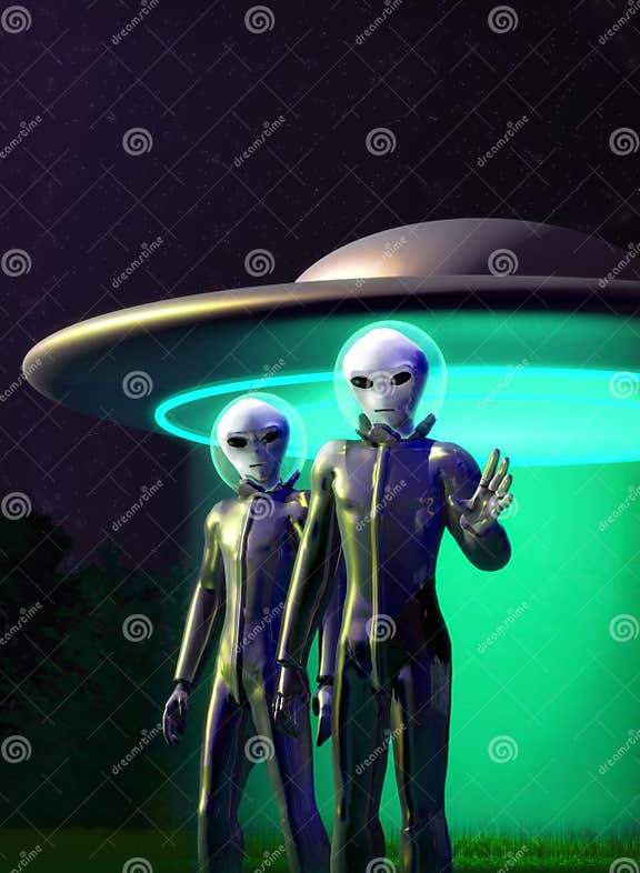 Aliens and flying disk stock illustration. Illustration of cloud - 11012087