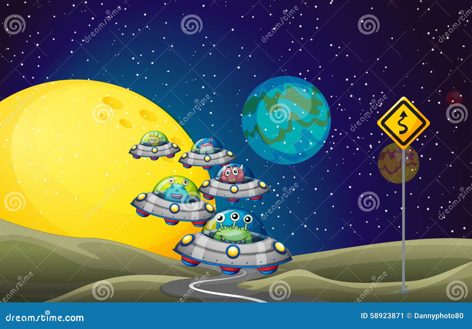 Aliens Flying UFO in the Space Stock Vector - Illustration of space ...