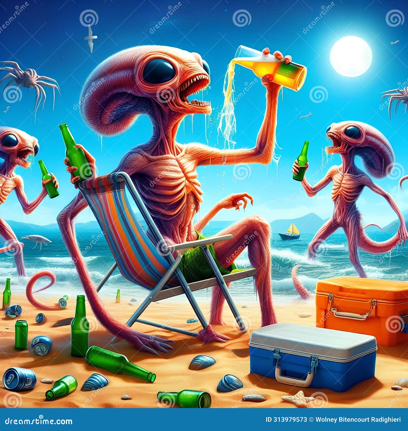 Aliens Getting Drunk on the Beach Stock Illustration - Illustration of ...
